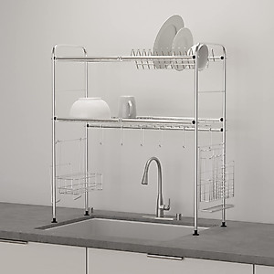 Amazon Basics 26-Inch Over the Sink 2-Tier Dish Drying Rack - Rust-Resistant, Stainless Steel