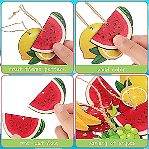 36 Pcs Tutti Frutti Wooden Hanging Ornaments Tropical Fruit Hanging Decor Summer Party Supplies Hawaiian Party Decorations Strawberry Pineapple Cherry Watermelon Lemon for Birthday Luau Beach