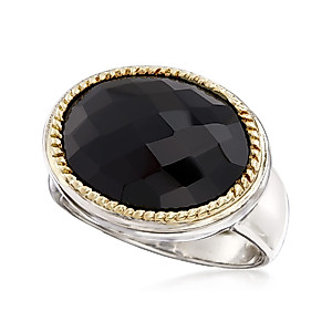 Ross-Simons Black Onyx Ring in Sterling Silver With 14kt Yellow Gold. Size 8