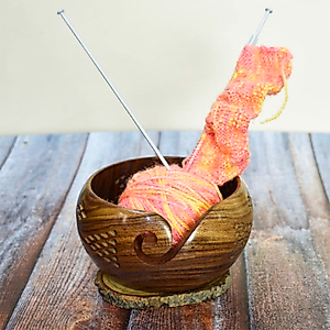 Ajuny Wooden Crafted large Yarn Ball Storage Bowl with Elegant Design Spiral Yarn Dispenser | Carved Holes | Knitting Crochet Accessories - Gift for ladies