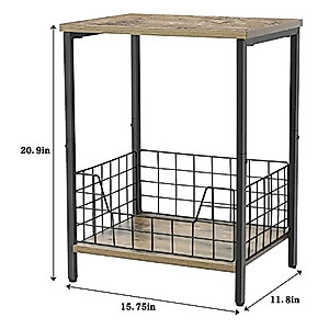 2-Tier Record Player Table, Industrial Retro Side Table Nightstand Small End Table for Living Room Bedroom Kitchen Office Small Spaces, Record Player Stand with Record Album Storage-Rustic Brown
