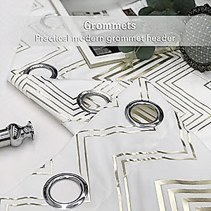 always4u Soft Velvet Foil Print Curtains 84 Inches Long White and Gold Chevron Curtains Luxury Window Treatment White 2 Panels 54 * 84 Inches