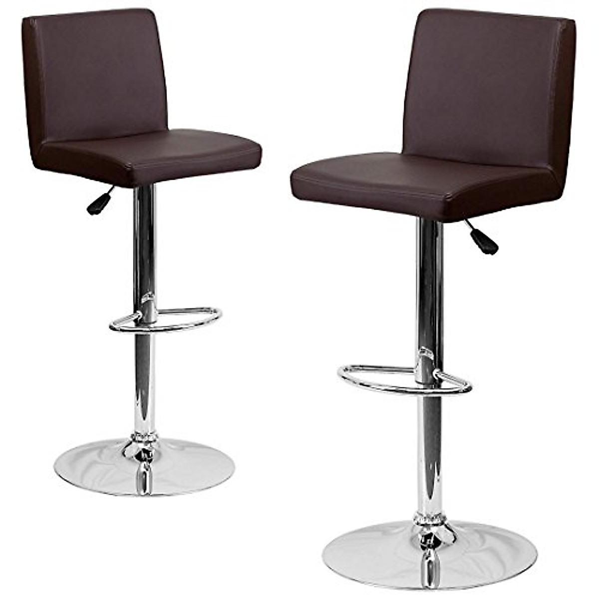 KLS14 Modern Design Bar Stool Mid-Back Design Hydraulic Adjustable Height 360-Degree Swivel Seat Sturdy Steel Frame Chrome Base Dining Chair Bar Pub Stool Home Office Furniture - Set of 2 Brown #1986