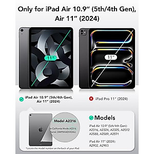 ESR for iPad Air 11 Inch Case M2 2024, iPad Air 6th/5th/4th Gen(2024/2022/2020) with Pencil Holder, Trifold Stand Case for iPad Air 5/4 with Flexible Back, Auto Sleep and Wake, Rebound Series, Black