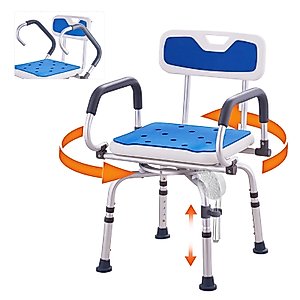 VEVOR Swivel Shower Chair 360 Degree, Adjustable Shower Seat with Pivoting Arms for Inside Showers or Tubs, Non-Slip Rotating Bathtub Shower Chair for Elderly Disabled Injured, 400LBS Capacity