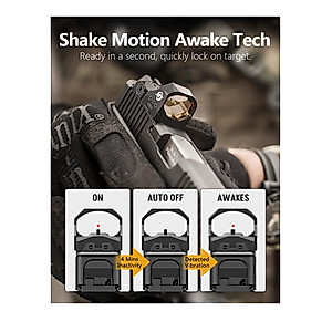 MidTen S01 Shake Motion Awake Red Dot Sight for RMR, Adapter for GL MOS & Picatinny Included, 3 MOA Pistol Scope Optics Sight for Full Size Handgun, 28mm Large Aspheric Lens 1500G Shockproof