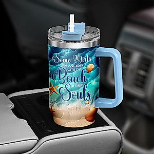 99OWL Tumblers For Blue Royal Women Light Handle Straws Navy Insulated Myrtle Summer, Beach Gifts, Tumbler 40 Oz With Handle Lid And Straw, Beach Soul Sea Turtle