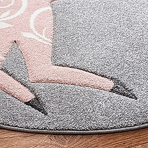 SAFAVIEH Carousel Kids Collection 6'7" Round Grey/Pink CRK163F Unicorn Non-Shedding Playroom Nursery Bedroom Area Rug