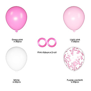 OWill 100pcs Balloons Pink White and Confetti 12 Inches Pink Latex Balloons, Pink Confetti Balloons for Birthday Baby Shower Wedding Party Supplies Arch Garland Decoration
