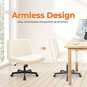 NEO CHAIR Criss Cross Chair, Armless Legged Office Desk Chair, with Wheels Swivel Modern Ergonomic Vanity Fabric Adjustable Wide Comfy Computer Task Chairs for Home Office (Beige)
