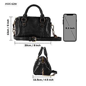 LUCSIS Women's rivets studded crossbody bag purse handbag small light weight cute mini bag PU leather (Black)
