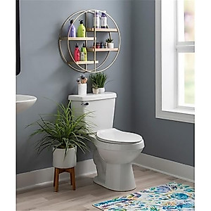 Linon Kenson Round Metal and Greywashed Wood Four Shelf Wall Storage in Gold