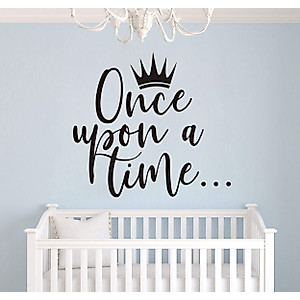 Once Upon a time with Crown Wall Sticker Art Vinyl Home Quote Decals for Kids Girl Princess Room Nursery Decoration House Interior Design YMX38 (Black, 42X38CM)