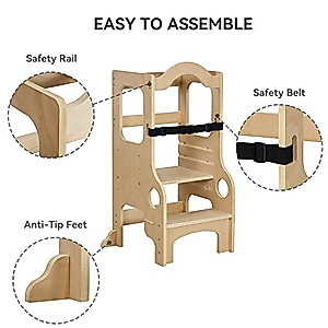 Kudikt Toddler Tower Kitchen Helper：Heavy Learning Tower for Toddlers 1-3 19.73 LB Wood Toddler Learning Tower Large Toddler Standing Tower Kitchen Tower