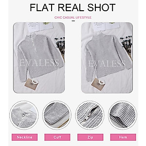 EVALESS Sweaters for Women Cable Knit Long Sleeve Tops Quarter Zip Pullover Sweater for Women Dressy Casual Fall Outfits Trendy 2024 Winter Work Clothes Sexy V Neck Oversized Gray Sweater，Small