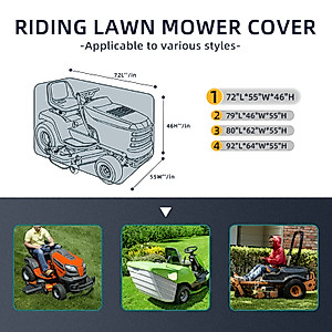 PALON Riding Lawn Mower Cover, Riding Lawn Mower Cover 46 inch Deck, Heavy Duty Riding Mower Cover 72 x 55 x 46 inch, Waterproof and Sun Protection, Garden Tractor Cover with Storage Bag