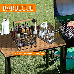 Grill Caddy for Outdoor Grill, Picnic Caddy and Grill Utensil Caddy, Condiment Caddy, BBQ Caddy with Drawer, Adjustable Compartment Storage, Quick Assemble Grill Accessories Storage