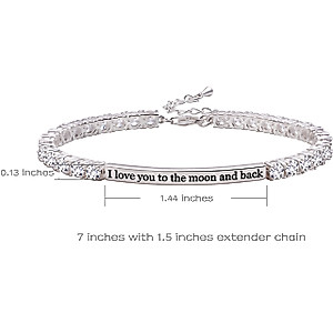 ALOV Jewelry Sterling Silver "I love you to the moon and back" 4mm Cubic Zirconia Tennis Bracelet