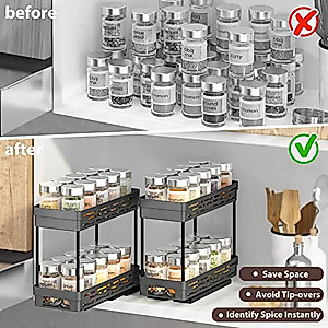 2 Packs Pull Out Spice Rack Organizer for Cabinet, Durable Slide Out Spice Racks Organizer, Easy to Install Spice Cabinet Organizers, 4.33''Wx10.43''Dx7.87'H, 2 Tier - Each Tier Can Hold 10 Spice Jars