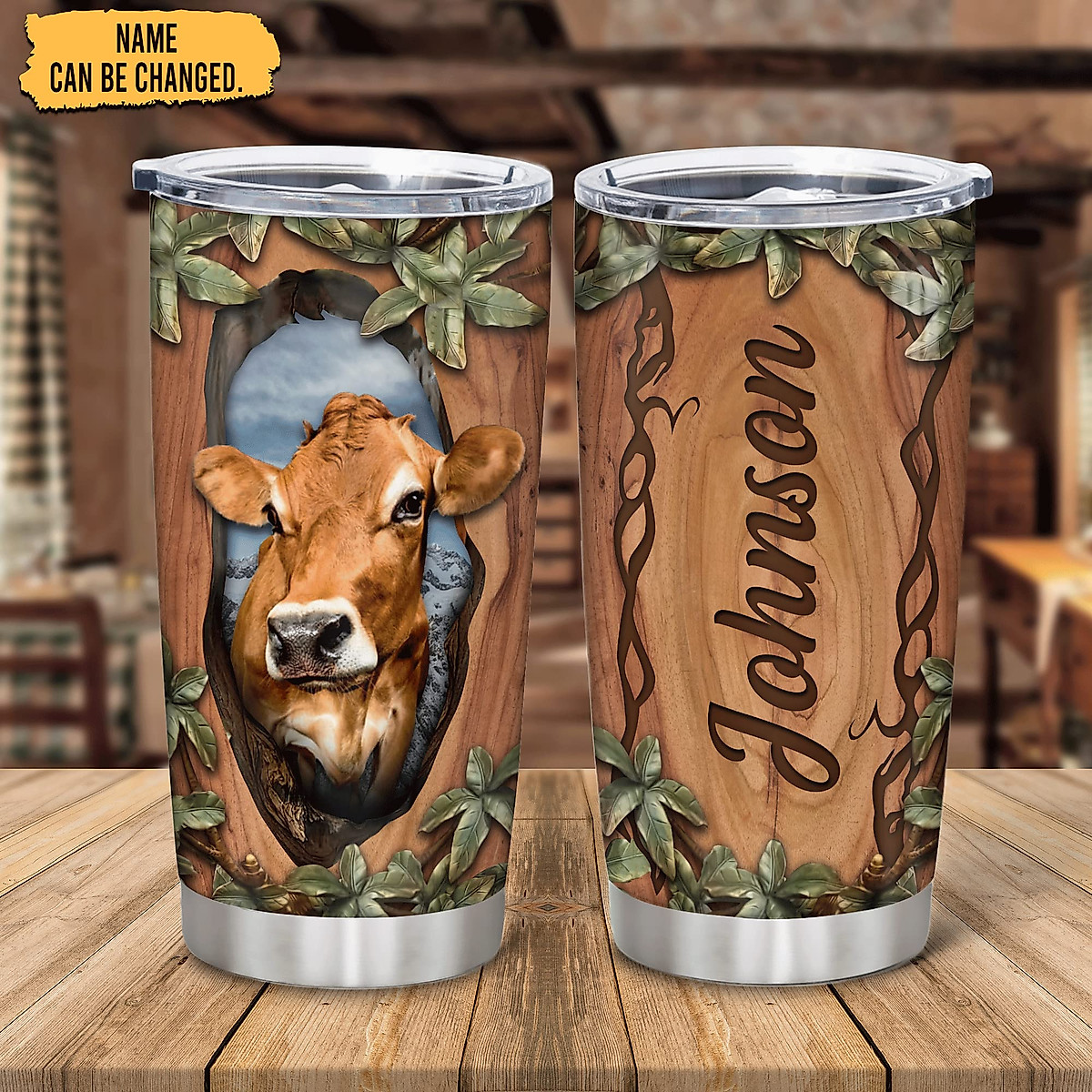 Hyturtle Personalized Cow Gifts - Cow Tumbler - Custom Name 20oz Stainless Steel Tumbler for Men, Women & Friends - Birthday, Christmas