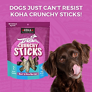 KOHA Pet Crunchy Sticks Beef & White Rice Recipe, 2 Ingredient Dog Treats for Sensitive Stomachs, Tasty Treats for Dogs