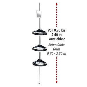 WENKO Tension Corner Shower Caddy 3 Pole and Baskets für Shampoo, Conditioner, Soap with Hooks for Razors, Towels, Blue