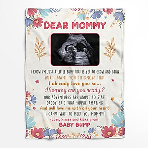 Personalized Blanket for New Mom Mom to Be from The Bump Flowers Ultrasound Our Adventures are About to Start Custom Name Upload Photo Mom to Be Gifts Fleece Sherpa Blanket for Birthday