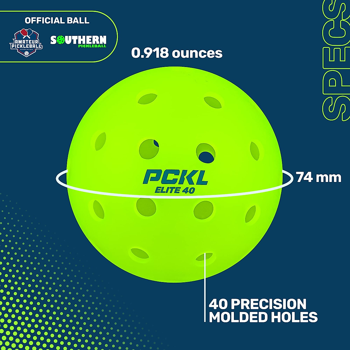 PCKL Elite 40 Pickleball Balls | Tournament and Competition Ball | 4 Pack of Balls | 50 Pack | 100 Bulk Pack | USA Pickleball Approved (12 Pack, Neon Green)