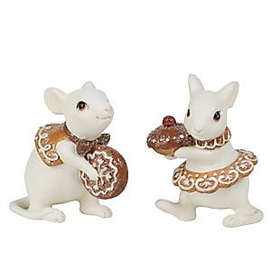Braxio Gingerbread Decor Christmas Decorations Indoor - Set of 2 Resin Christmas Mouse with Cake and Cookie Christmas Decorations Indoor Home Decor