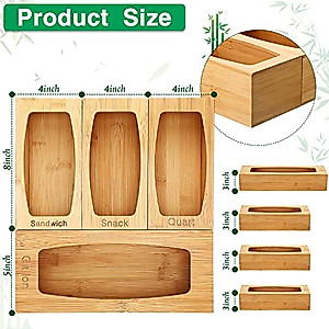 Food Storage Bag Organizer Holders Bamboo Kitchen Drawer Bag Storage 4 Pieces Separate Bag Storage Dispenser Bag Storage Box Suitable for Gallon, Sandwich, Quart, Candy and Snack Variety Size Bag