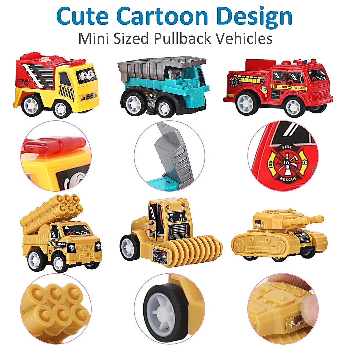 36 PCS Mini Pullback Vehicles Toy Pocket Cars Mega Set for Kids - Pull Back Plastic Miniature Construction Truck, Military Vehicle, Race Car, Fighter Jets Gift Assortment