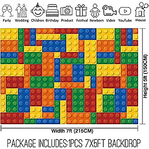 ZTHMOE 84x60inch Building Blocks Theme Backdrop Colored Toy Bricks Photography Background Kids Birthday Party Decorations Cake Table Banner Photo Booth Props
