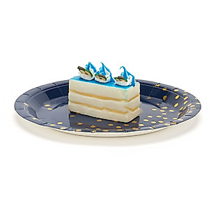 DGVR Blue and Gold Party Supplies Disposable Party Dinnerware Set 125PCS Dark Blue Paper Plates Napkins Cups Serve 25 for Graduation Birthday Party Wedding