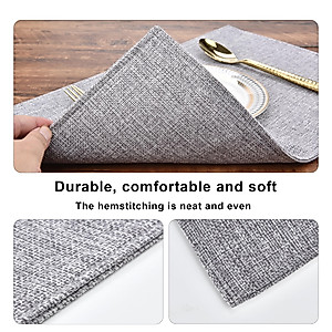 SLKQG Cloth Placemats Set of 6 - Double Thickened Easy to Clean Linen Style Fabric Placemats - Machine Washable Placemats- Heat Resistant Non-Slip Table Mats - 18x12 Inch (Smoke Gray, 6)