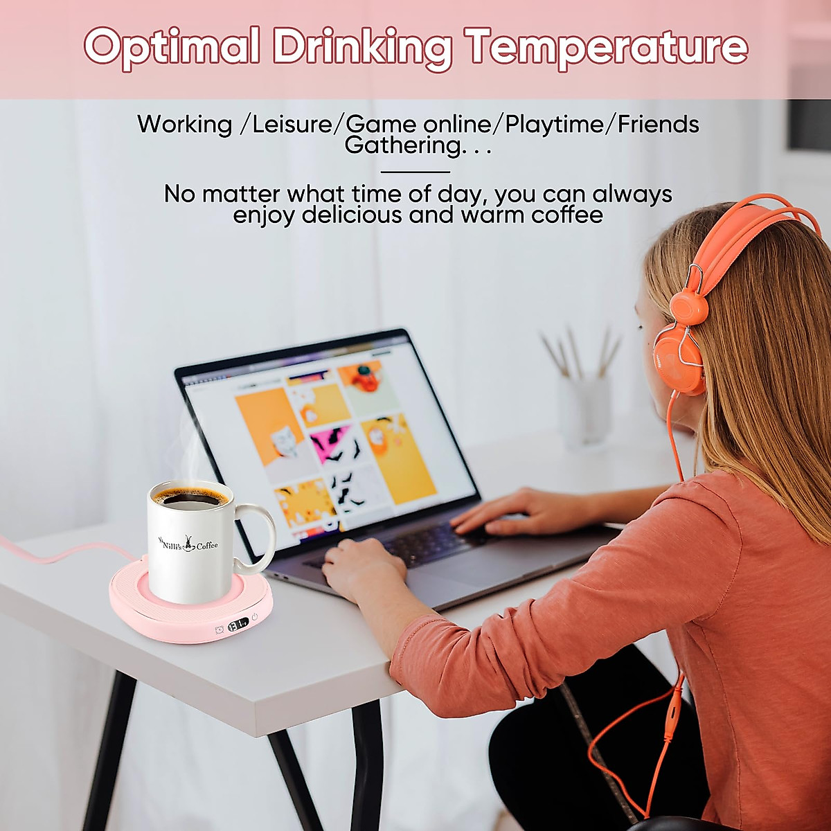 Coffee Mug Warmer, SAINSWIN Smart Coffee Cup Warmer for Desk with Settable Heat Preservation Time,Electric Beverage Warmer with TEM/TIME Display for Coffee, Milk, Tea and Hot Chocolate (Up to 149℉)