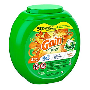 Gain flings! Laundry Detergent Soap Pacs HE Compatible 60 ct Long Lasting Scent Island Fresh
