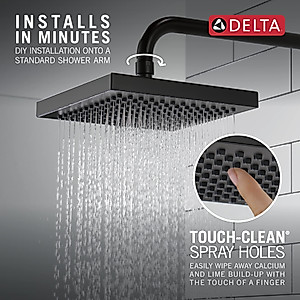 Delta Faucet Single-Spray Rain Shower Head Black, Rainfall Shower Head, Black Square Shower Head, Matte Black Rainfall Shower Head, Delta Rain Shower Metal Shower Head, Matte Black RP50841BL