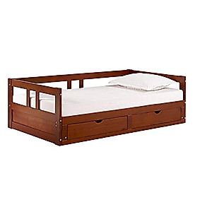 Alaterre Furniture Melody Extendable Daybed Frame with Trundle and Storage Drawers, Brazilian Pine Wood King-Size Bed for Kids Bedroom Furniture, 200 Pound Capacity, Multiple Finish Options
