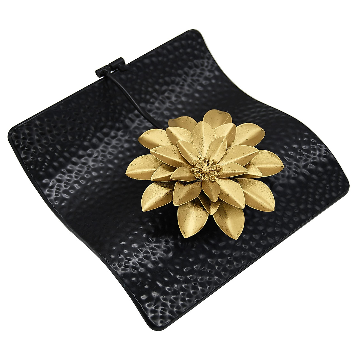 OwlGift Black Flat Napkin Holder w/Golden Flower Weighted Arm, Metal Cocktail Napkin Dispenser, Kitchen Counter Paper Towel Storage, Dining Table Organizer