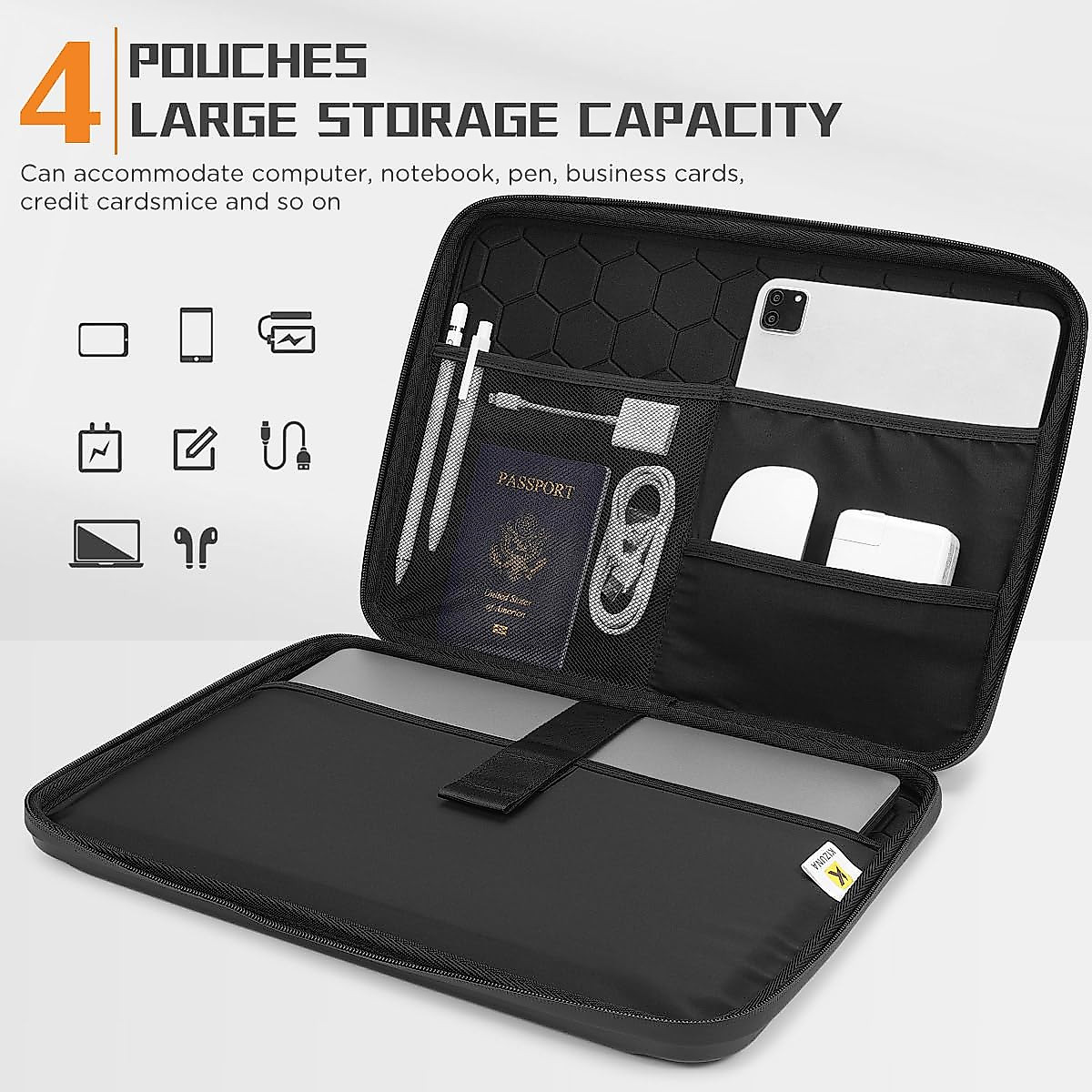 KIZUNA Laptop bag Case 15 Inch Shockproof EVA Hard Shell Handle Sleeve For 15" Macbook air M3 M2 2024/15" Lenovo IdeaPad 3i /15.6" Dell XPS 15/IdeaPad Slim 3i 14",Black