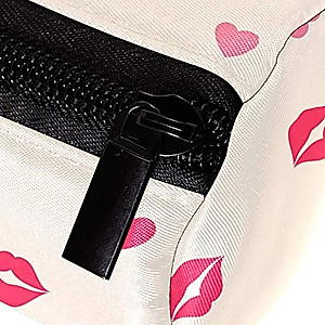 Red Lips and Hearts Pattern Pencil Bag Pen Case Stationary Case Pencil Pouch Desk Organizer Makeup Cosmetic Bag for School Office