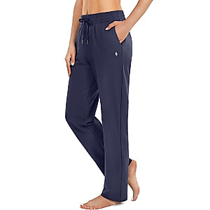 SANTINY Women's Cotton Sweatpants Yoga Lounge Casual Pants Open Bottom Sweat Pants for Women with Pockets (Navy_XL)