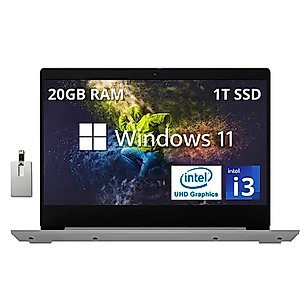 Lenovo 2022 IdeaPad 3i 14" FHD Business and Student Essential Laptop, Intel core i3-1115G4, 20GB RAM, 1TB PCIe SSD, WiFi 6, Intel UHD Graphics, Grey, Win 11, 32GB Snowbell USB Card