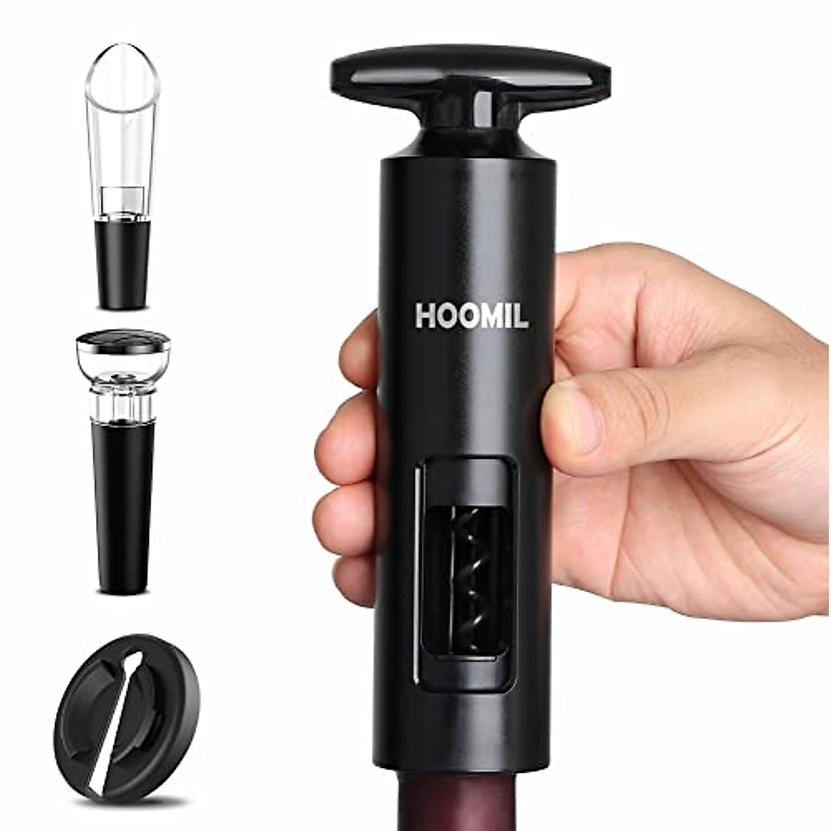 HOOMIL Wine Opener, Multifunctional 4-Piece Set, Manual Bottle Opener/Corkscrew, Vacuum Stopper, Pourer Spout and Foil Cutter
