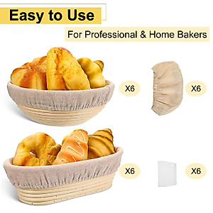 Geetery Set of 12 Proofing Basket, 10 Inch Round Oval Cane Bread Proofing Baskets with Sourdough Bread Baking Supplies, Making Kit for Dough Baking