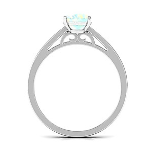 Certified Natural Opal 6X8mm Oval Shape Engagement Ring with Diamond, AAA Quality - With Jewelry Box, 14K White Gold, Size:US 6.00