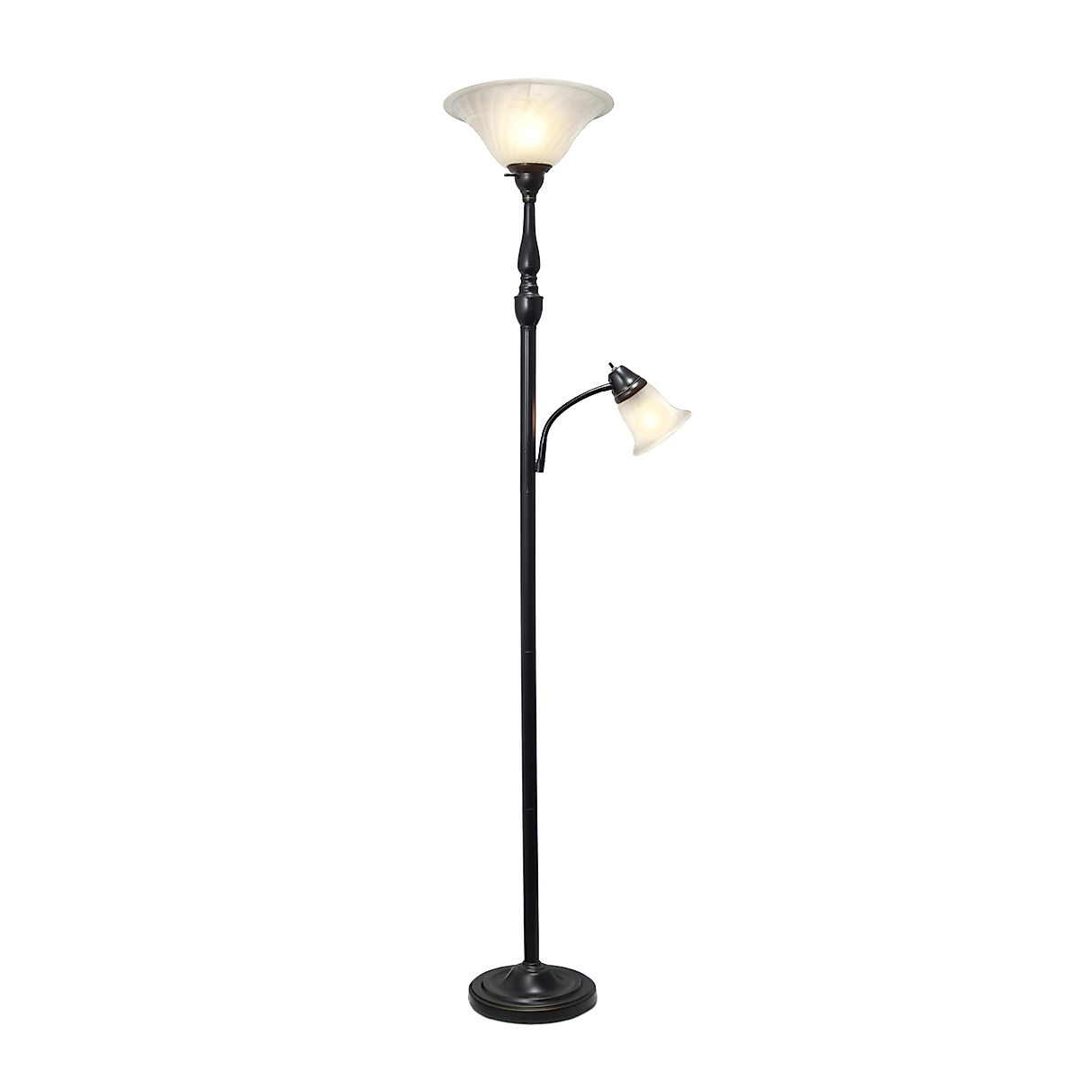 Elegant Designs LF2003-RBZ 2 Light Mother Daughter Floor Lamp with White Marble Glass,Restoration Bronze
