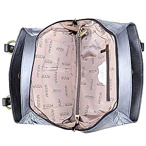 Anna by Anuschka womens Multi-compartment Satchel Shoulder Handbag - Genuine Leather, Romantic Rose Black, One Size US