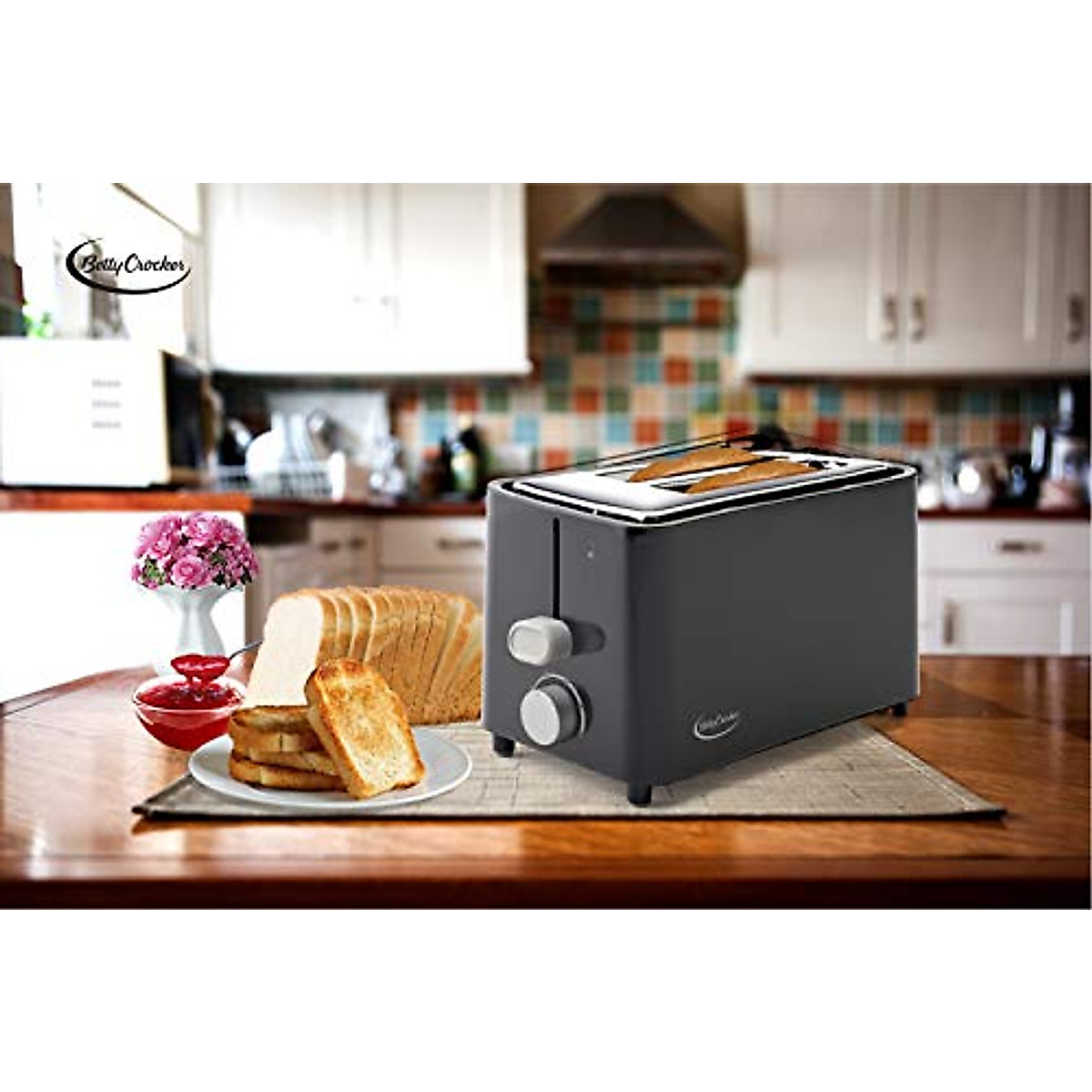 Betty Crocker 2-Slice Cool Wall Toaster, Black, BC-2605CB