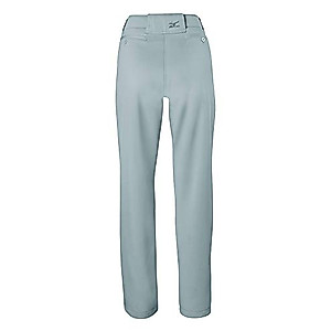 Mizuno Adult Women's Full Length Fastpitch Softball Pants With Hemmed Open Bottom, Grey, Small